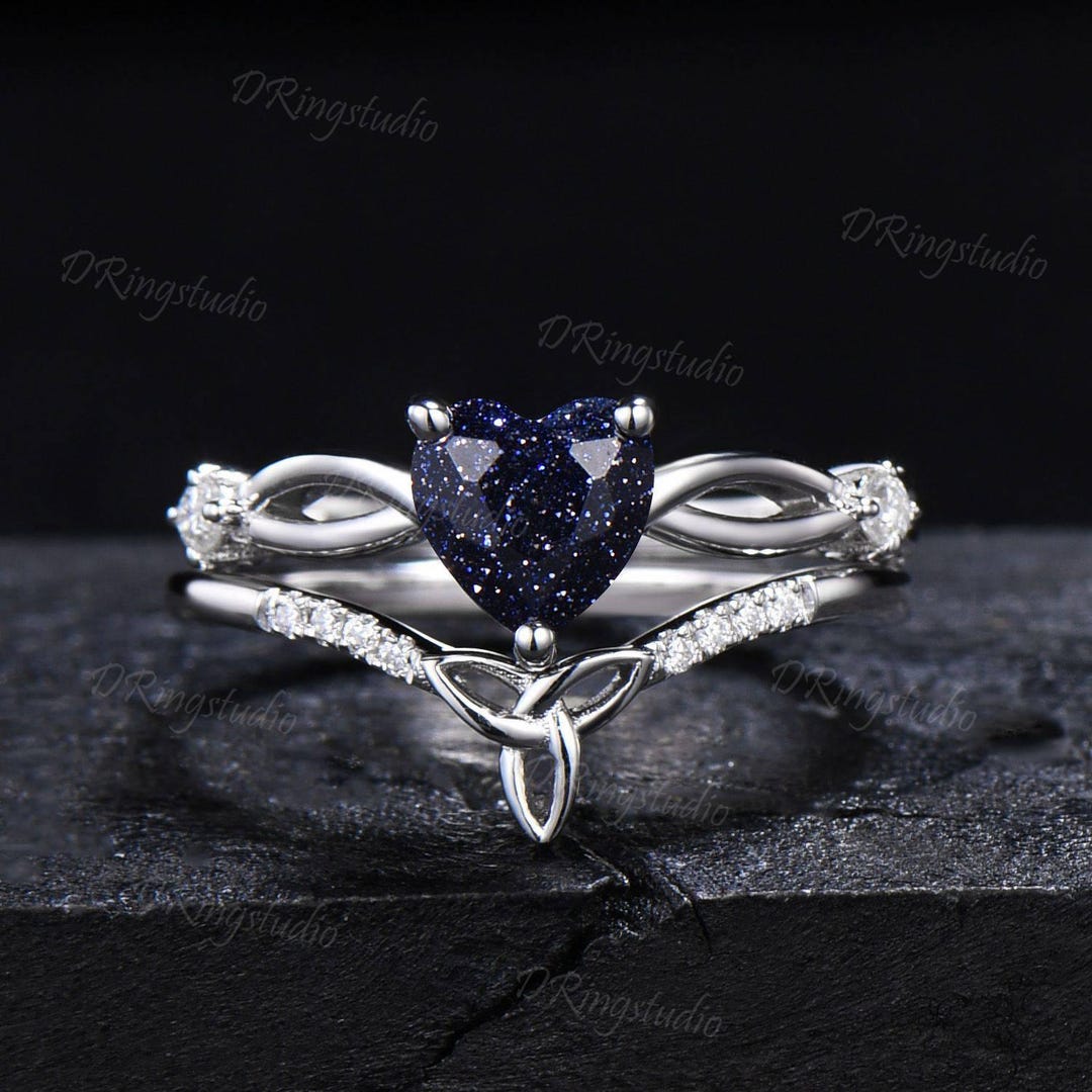 Unique Heart Shaped Blue Sandstone Engagement Ring Twist Shank Galaxy ...