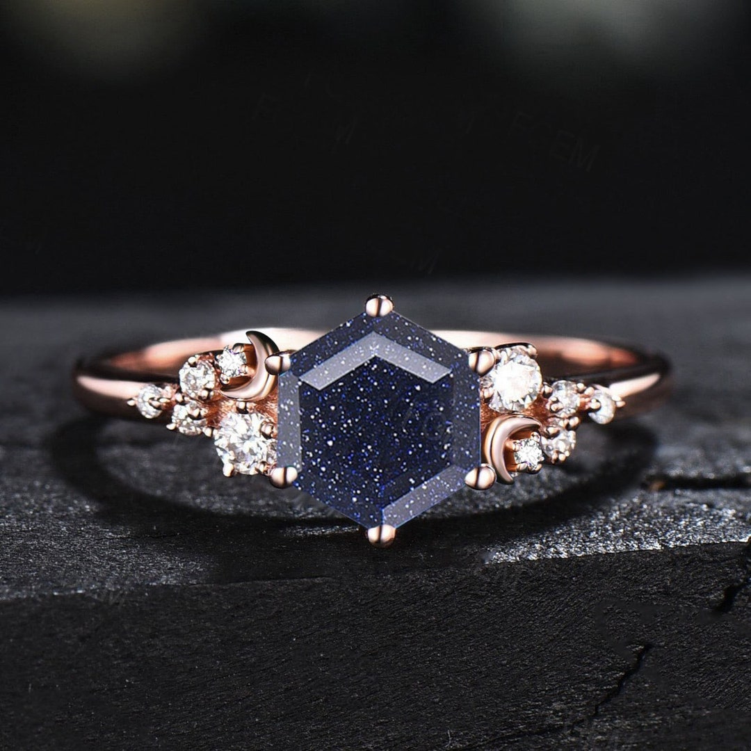 Snowdrift Design Blue Sandstone Ring Galaxy Celestial Moon Ring Rose ...