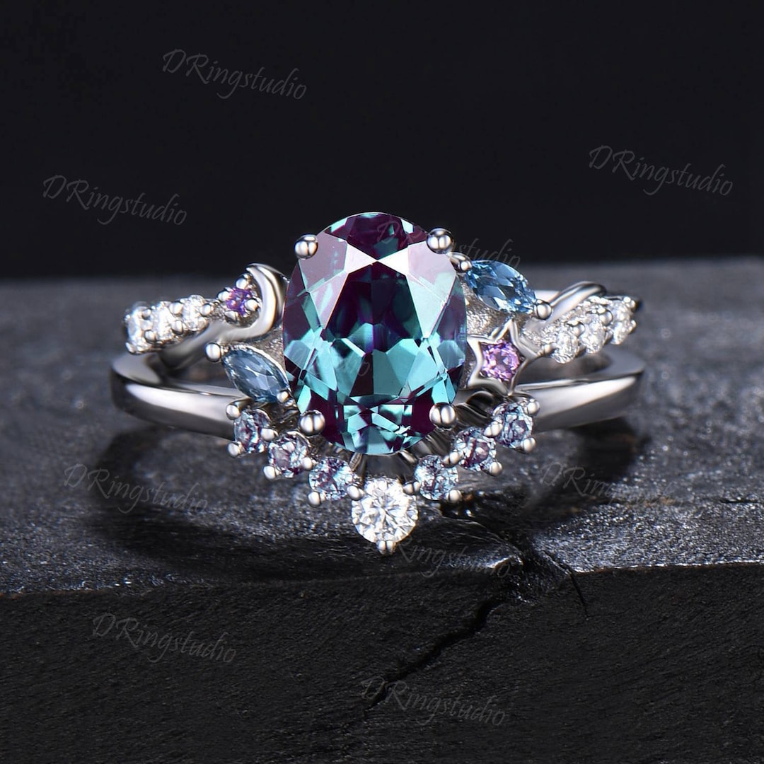 Celestial Alexandrite Engagement Ring Sterling Silver Oval Cut Color ...