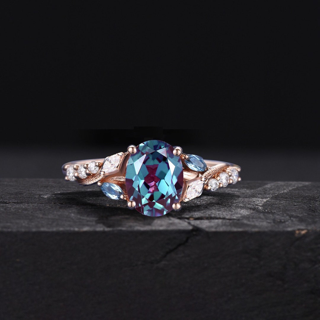 14K Gold Oval Alexandrite Wedding Ring Double Snake Engagement Ring ...