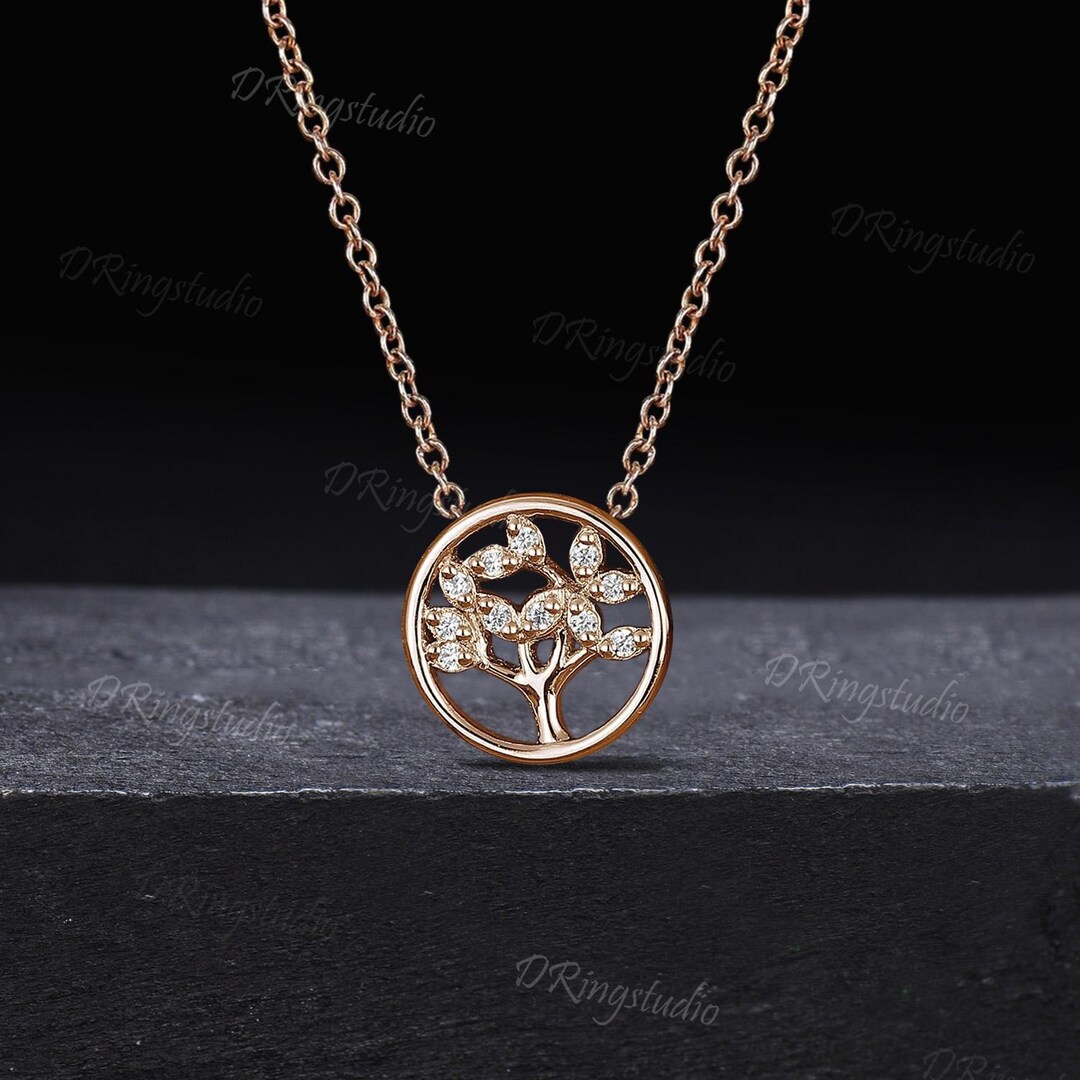 Dainty 14k Solid Gold Family Tree Charm Pendant Unique Cluster Real ...