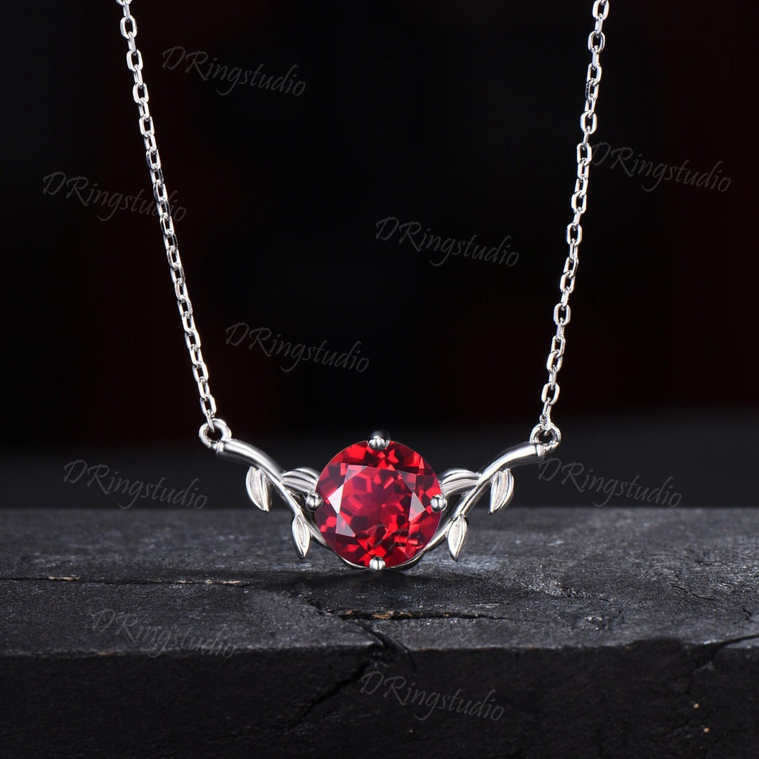 Nature Inspired Ruby Solitaire Necklace Leaf Band Ruby Pendant Twig ...