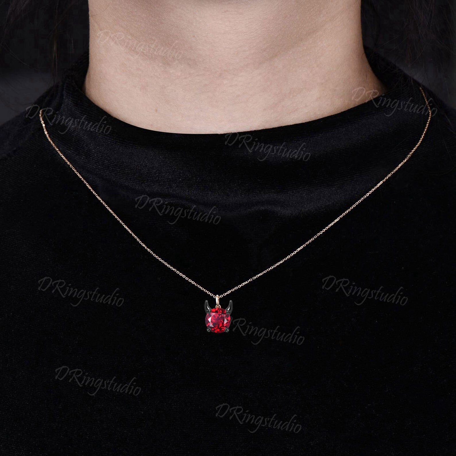 Black Devil Necklace Earrings Jewelry Set 7mm Round Ruby Earrings ...