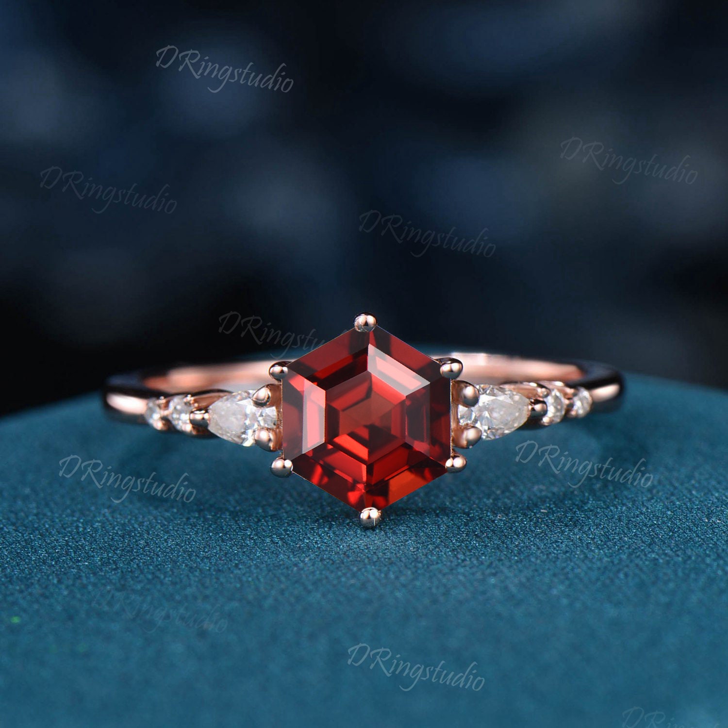 Hexagon Red Ruby Engagement Ring Rose Gold Minimalist Ring - Etsy
