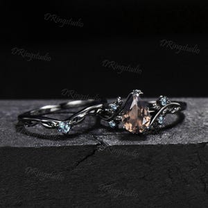 Twig Smoky Quartz Engagement Ring Black Gold Pear Shaped Brown Quartz ...