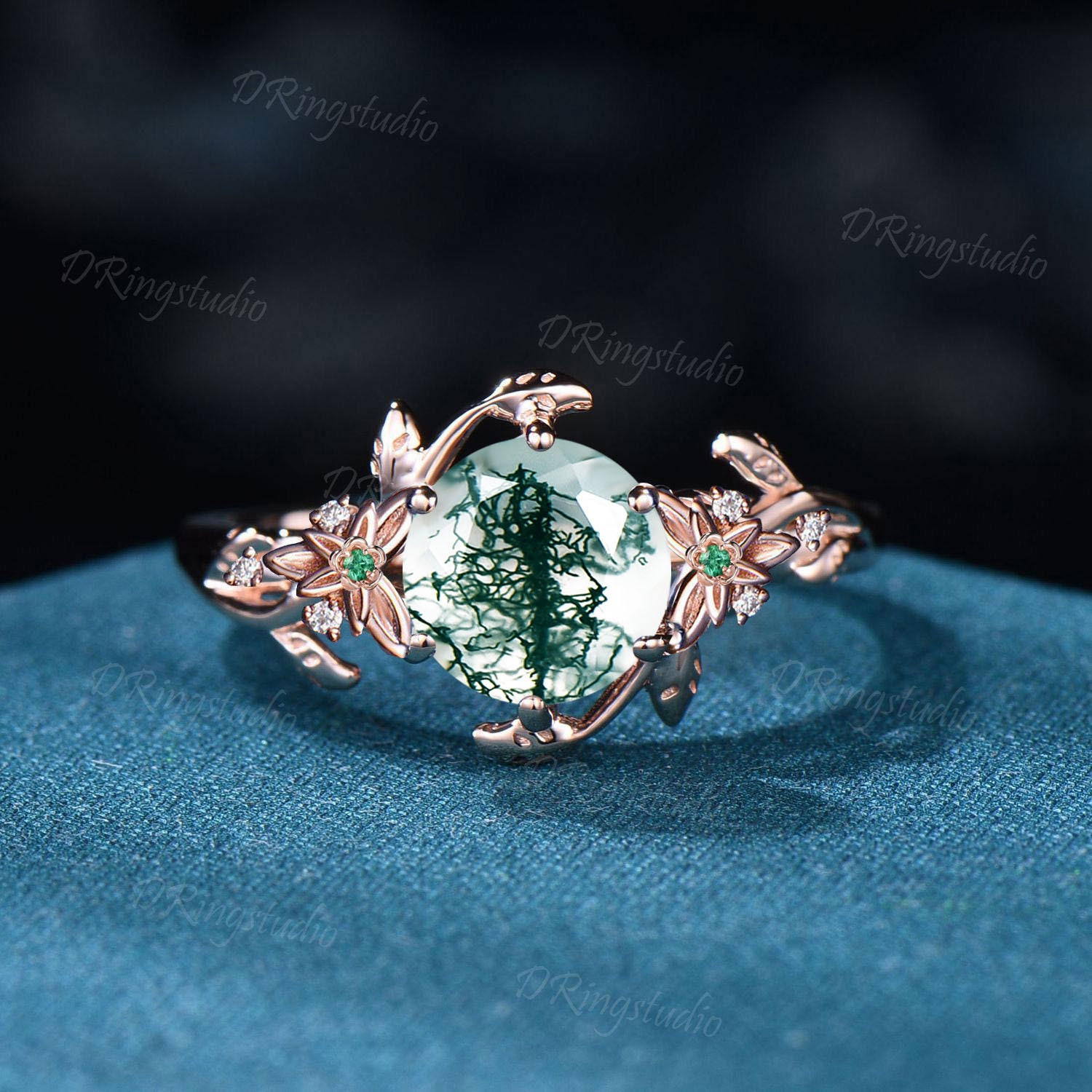 Natural Green Agate Jewelry 2CT Natural Moss Agate Engagement Ring ...