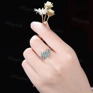 Gold Snake Engagement Ring Rose Flower Round Green Sapphire Wedding ...
