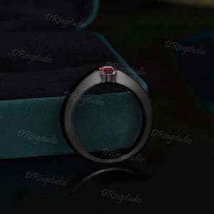 4mm Mens Ruby Wedding Band 14K Black Gold Hexagon Cut Ruby Engagement ...