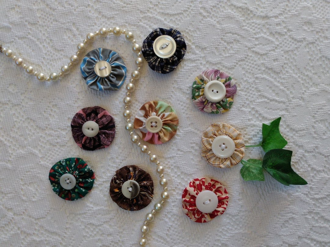 9 Multi-colored Fabric Yo-yos, Yo-yo Flowers - Etsy