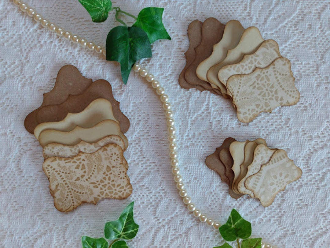 Fancy Die Cut Tags, Coffee Dyed Tags, Die Cut Tags, Lacey Die Cut Tags ...