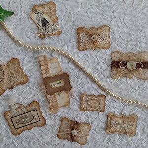 Fancy Die Cut Tags, Coffee Dyed Tags, Die Cut Tags, Lacey Die Cut Tags ...