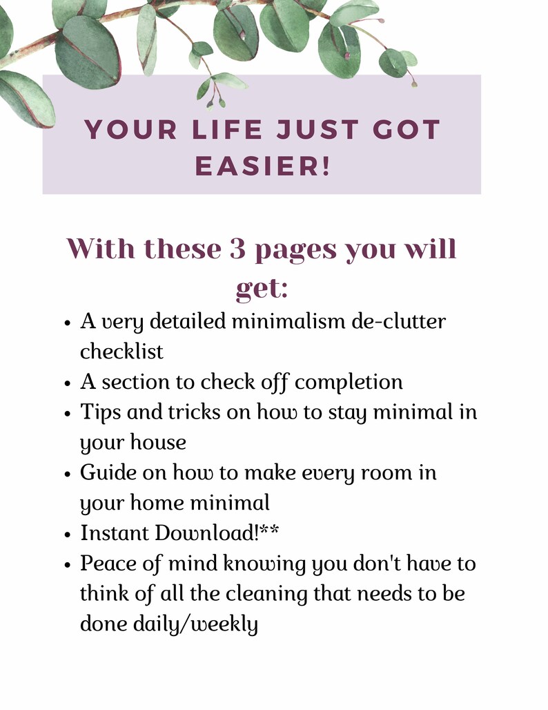 Minimalist Home Declutter Checklist | 3-page Guide (PDF Pattern) - Etsy