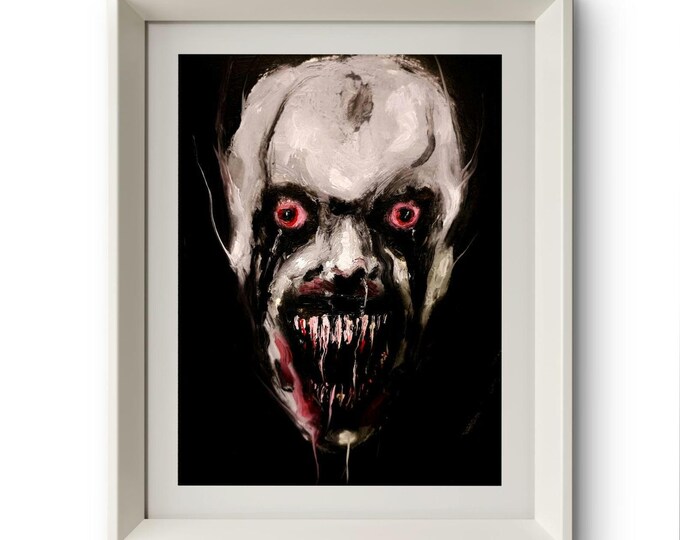 Art Print With Dark and Scary Portrait, Black Metal Screaming Vampire ...
