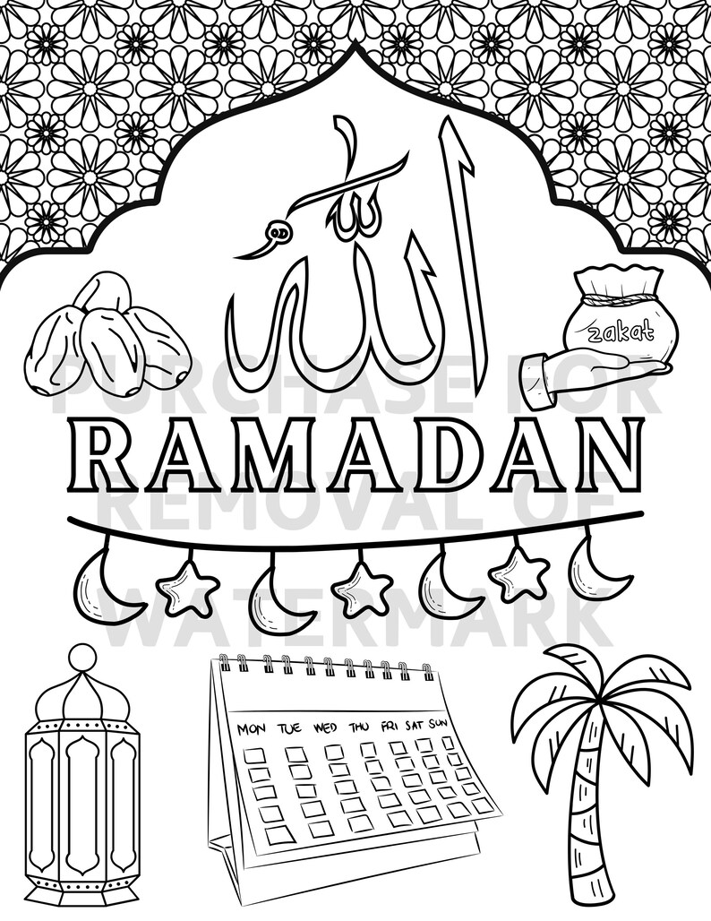 Ramadan Coloring Pages for Kids, Suhoor, Iftar, Salah, Islamic Coloring ...
