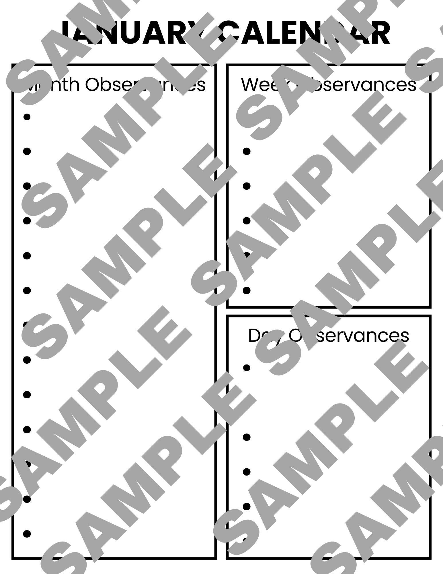 Observances Calendar Digital Download - Etsy