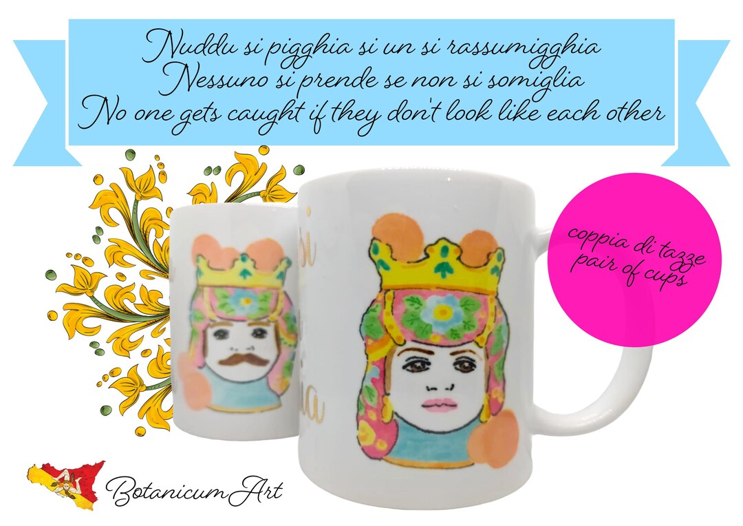 Sicily Mugs, Moor's Head Couple Mugs, Gif for the Kitchen, Traditional ...