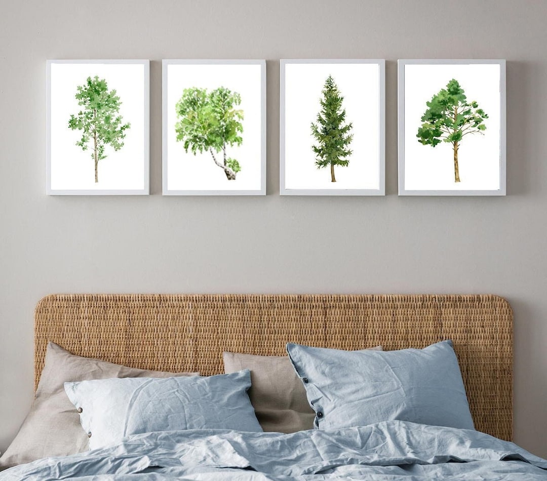 Set 4 Trees Watercolour Poster, Set 4 Botanical Print, Forest Wall ...