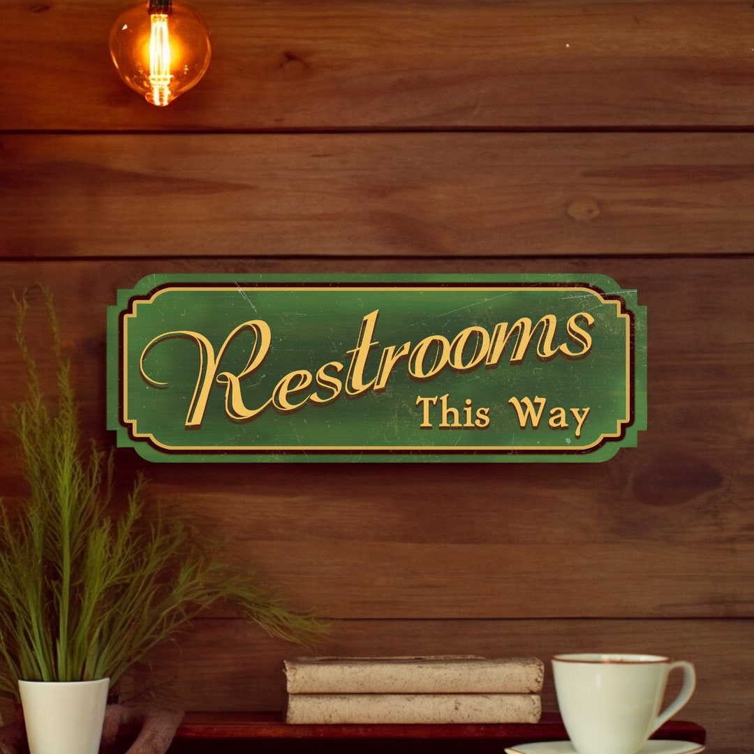 Restrooms This Way Green Wood Signs for Business Custom Rustic Plaque ...