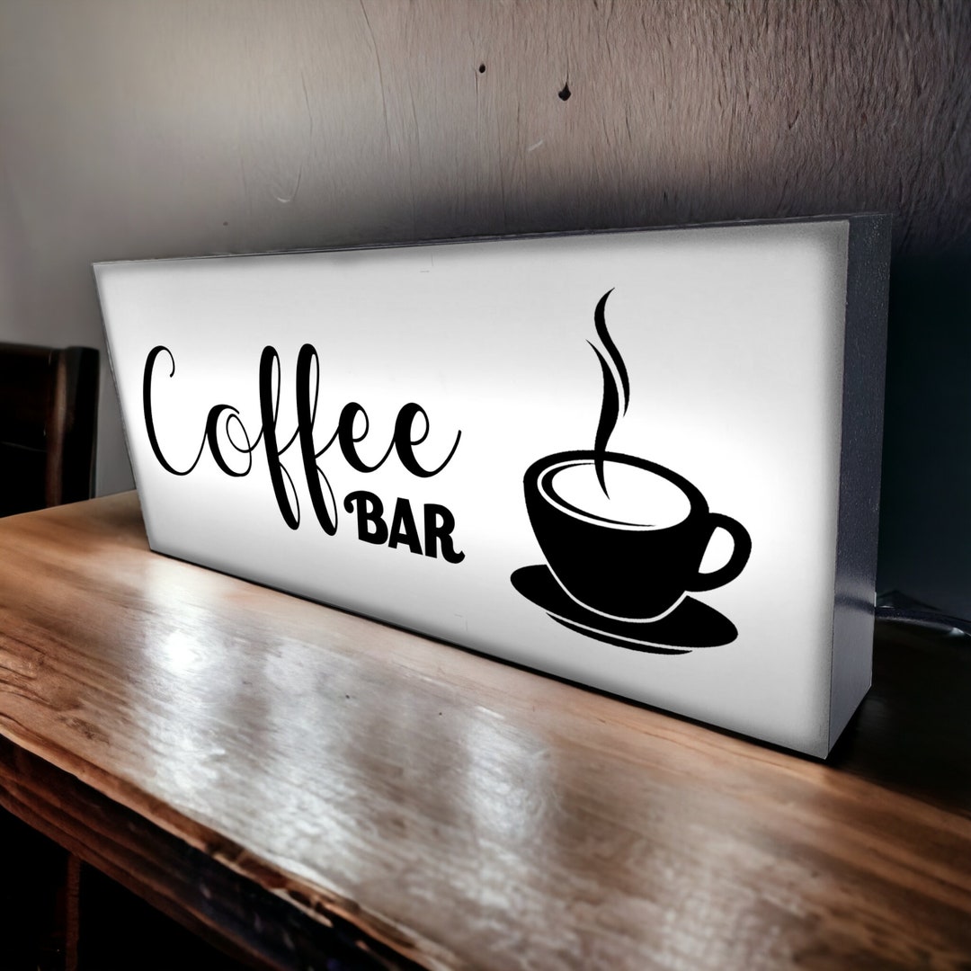 Coffee Bar Light up Illuminated Sign Light Box White USB LED Powered ...