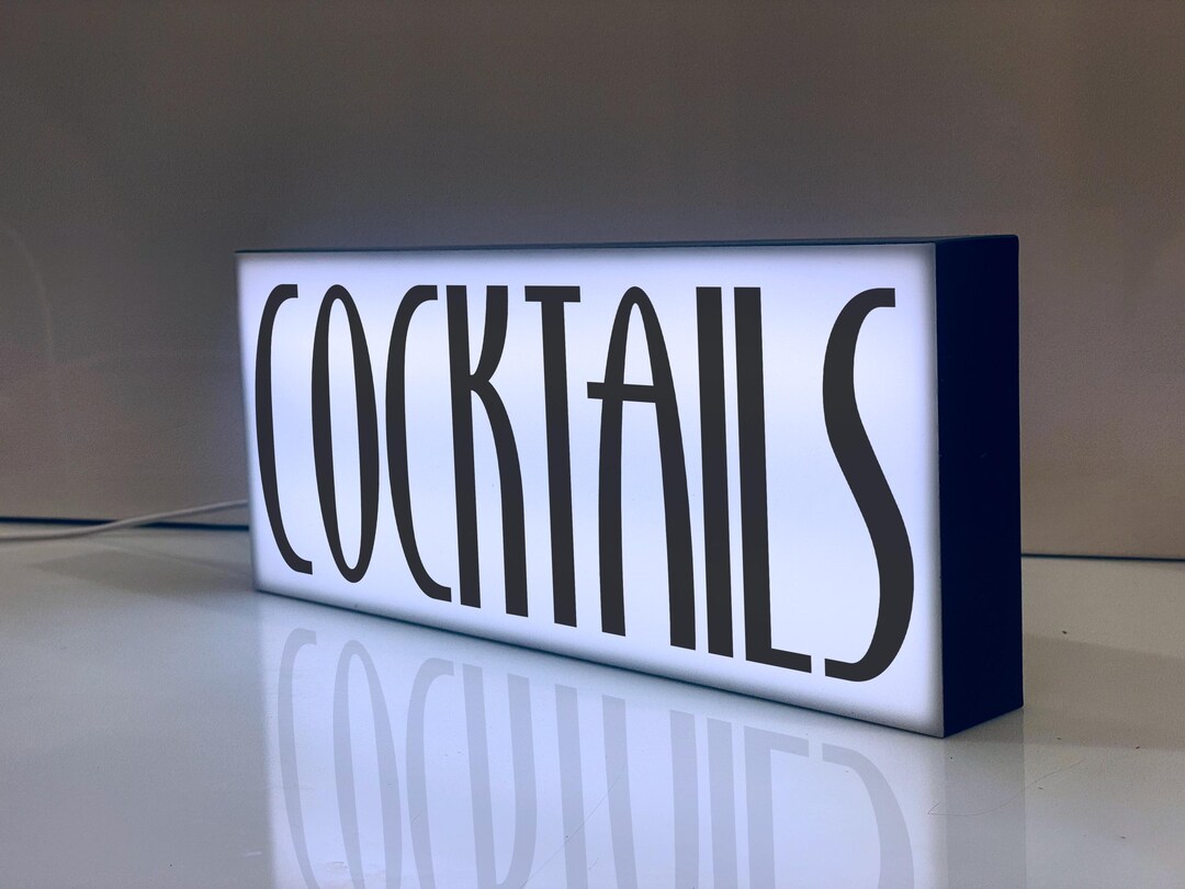 Cocktails Bar Light up Illuminated Sign Light Box White | Gin Bar ...