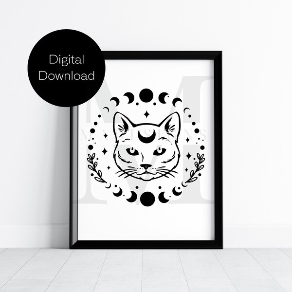 Black Cat Printable Art - Etsy