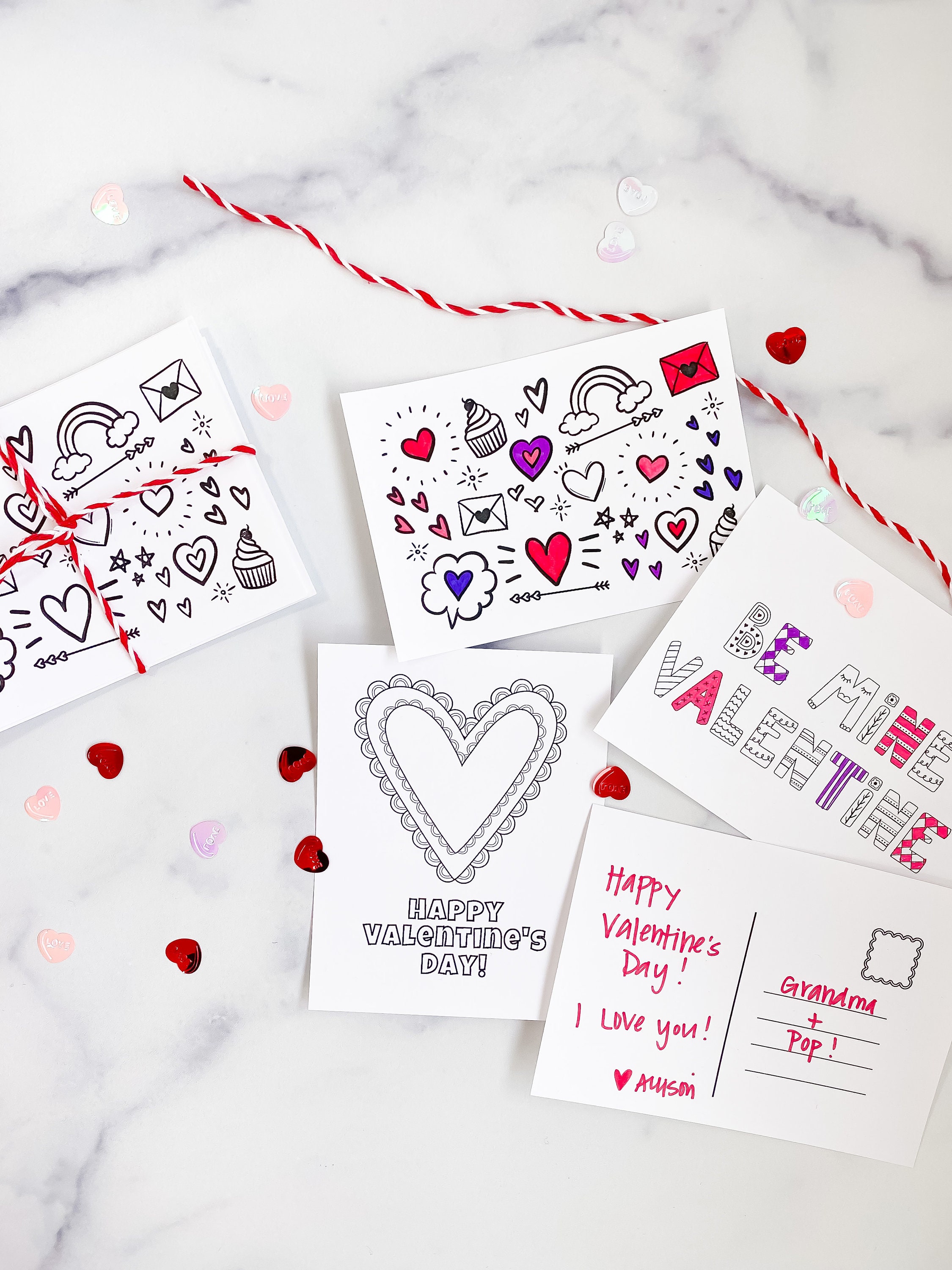 Valentine's Day Coloring Postcard Pack, Valentine Printable, Valentine ...