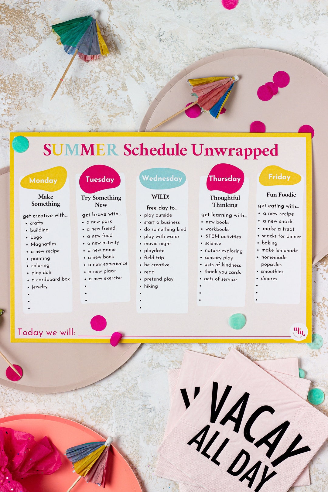 Printable Summer Break Schedule for Kids-digital or Laminated, Summer ...