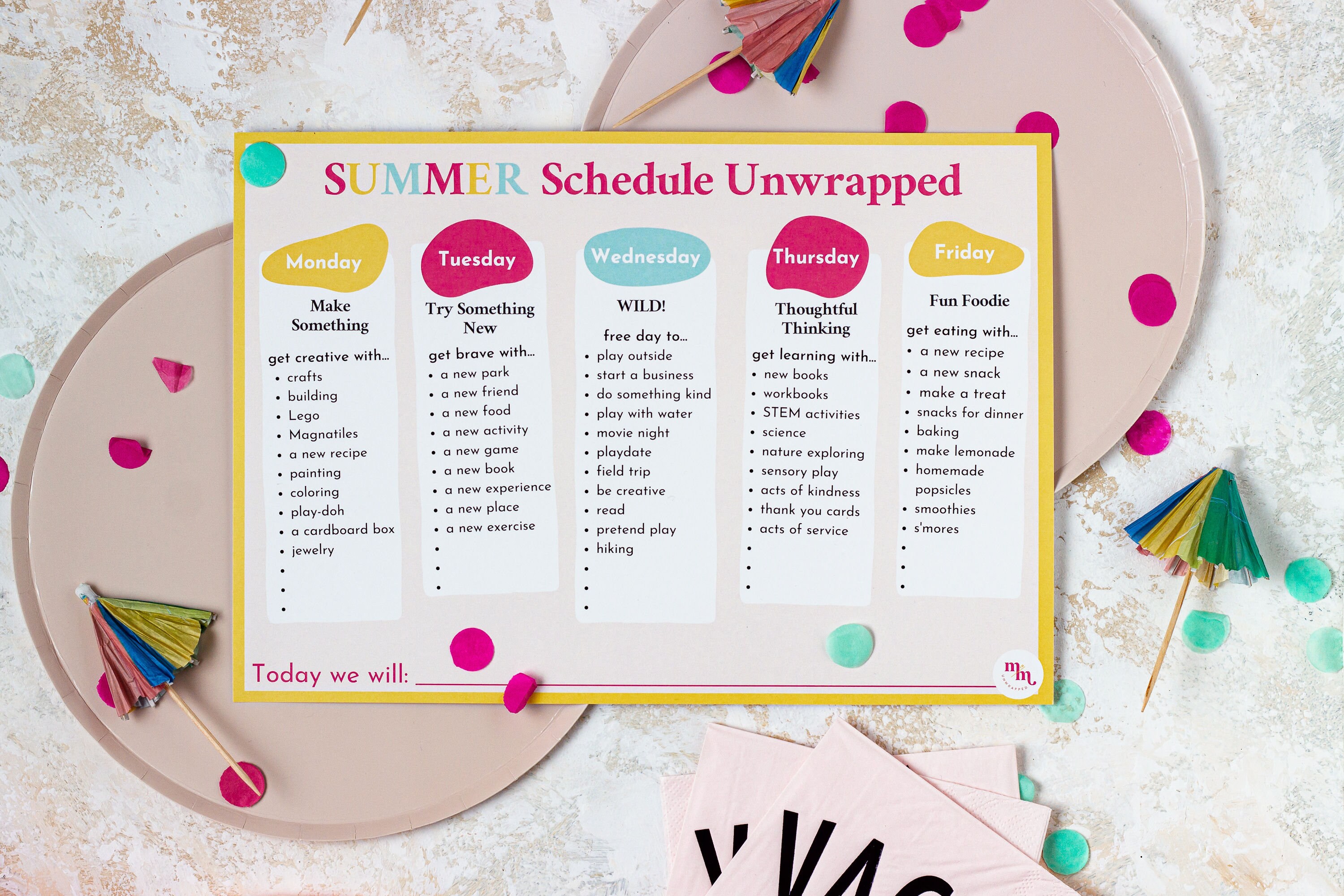 Printable Summer Break Schedule for Kids-digital or Laminated, Summer ...