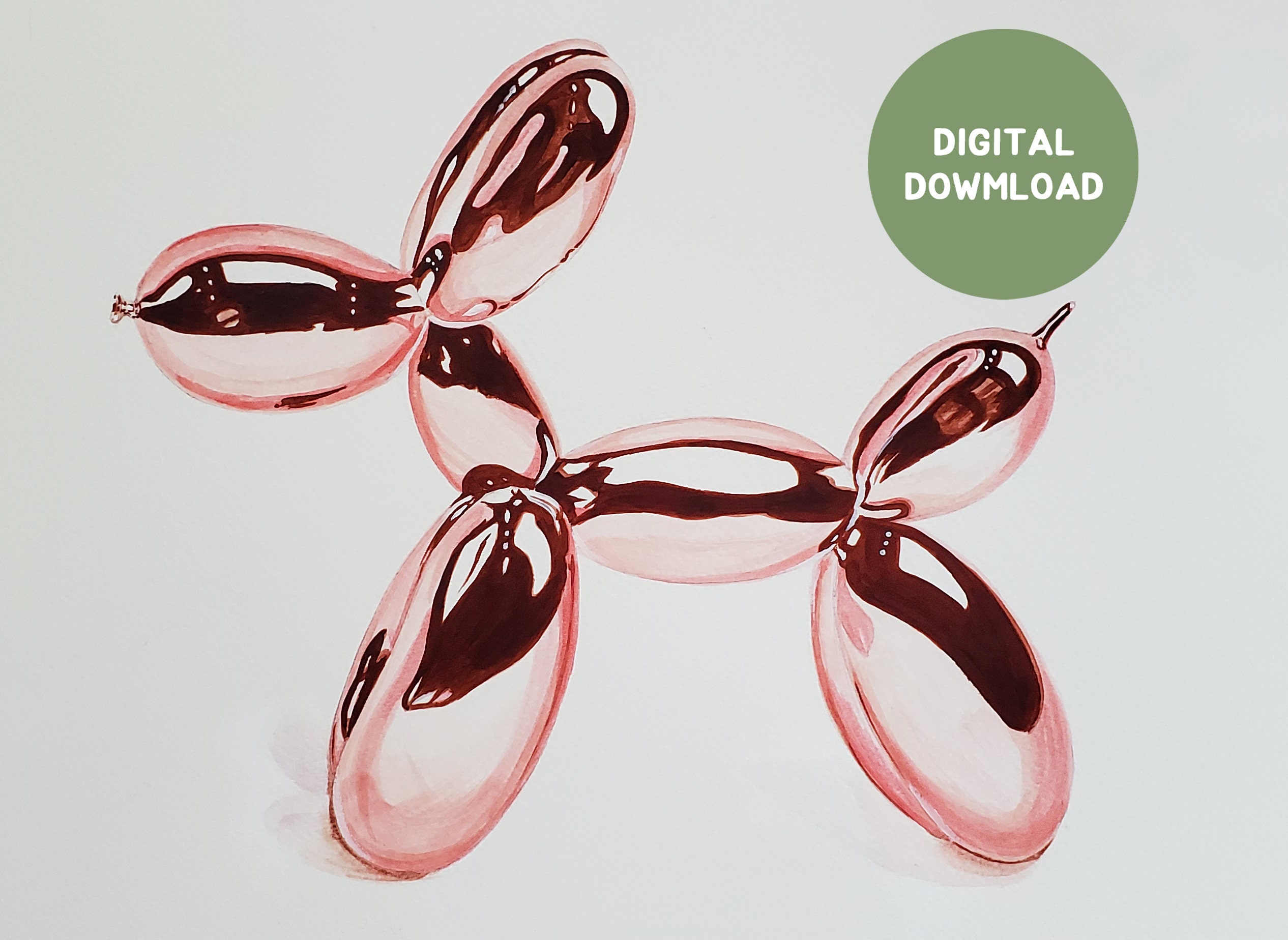 Pink Balloon Dog Drawing| Printable Drawing Wall Art| Home Decor Wall ...