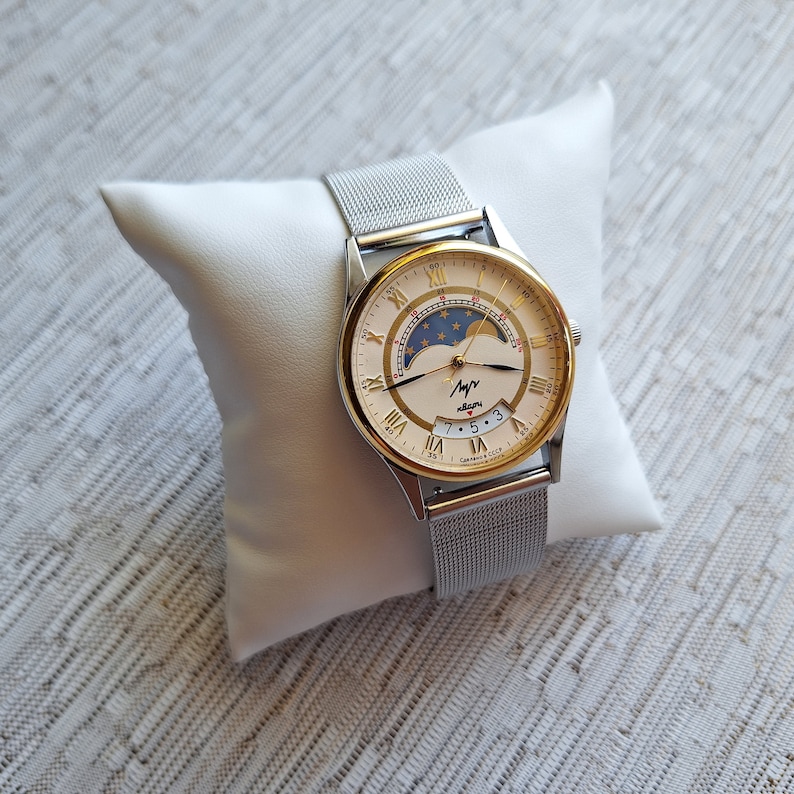 NEW Quartz Watch LUCH Real Moon Phases Calendar, Moon Phase Watch ...