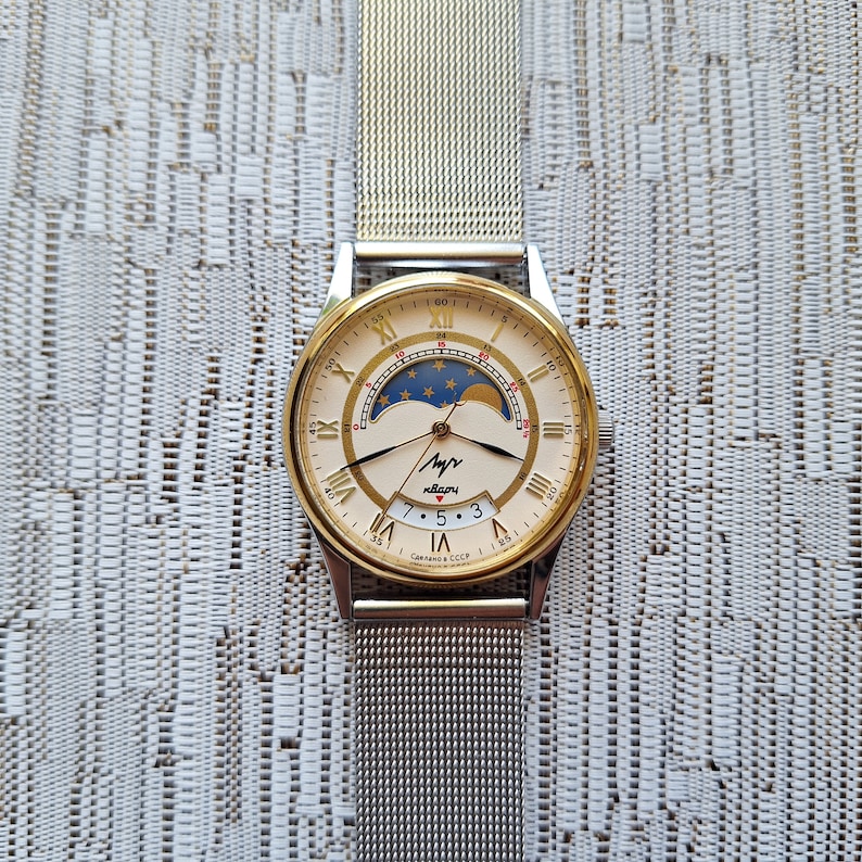 NEW Quartz Watch LUCH Real Moon Phases Calendar, Moon Phase Watch ...