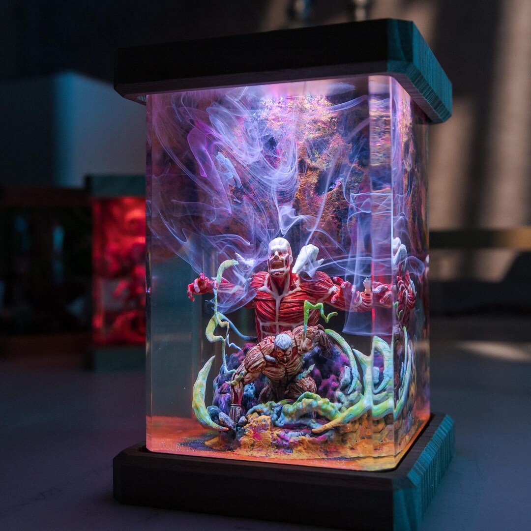 Attack on Titan Colossal & Armored Resin Lamp Diorama Epoxy Lamp ...