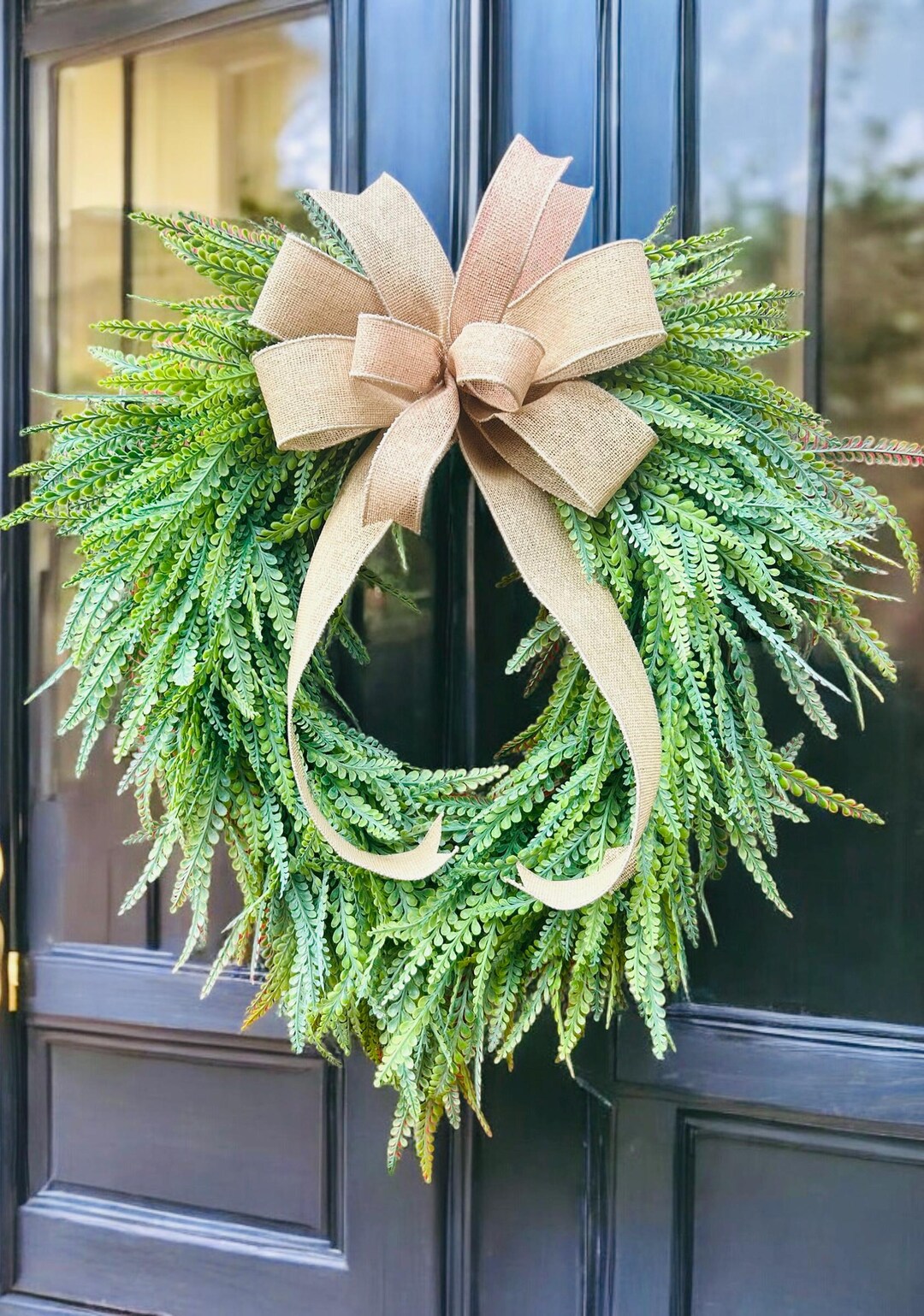 Faux Greenery Wreath With Burlap Bow, Farmhouse Door Decor, Everyday ...