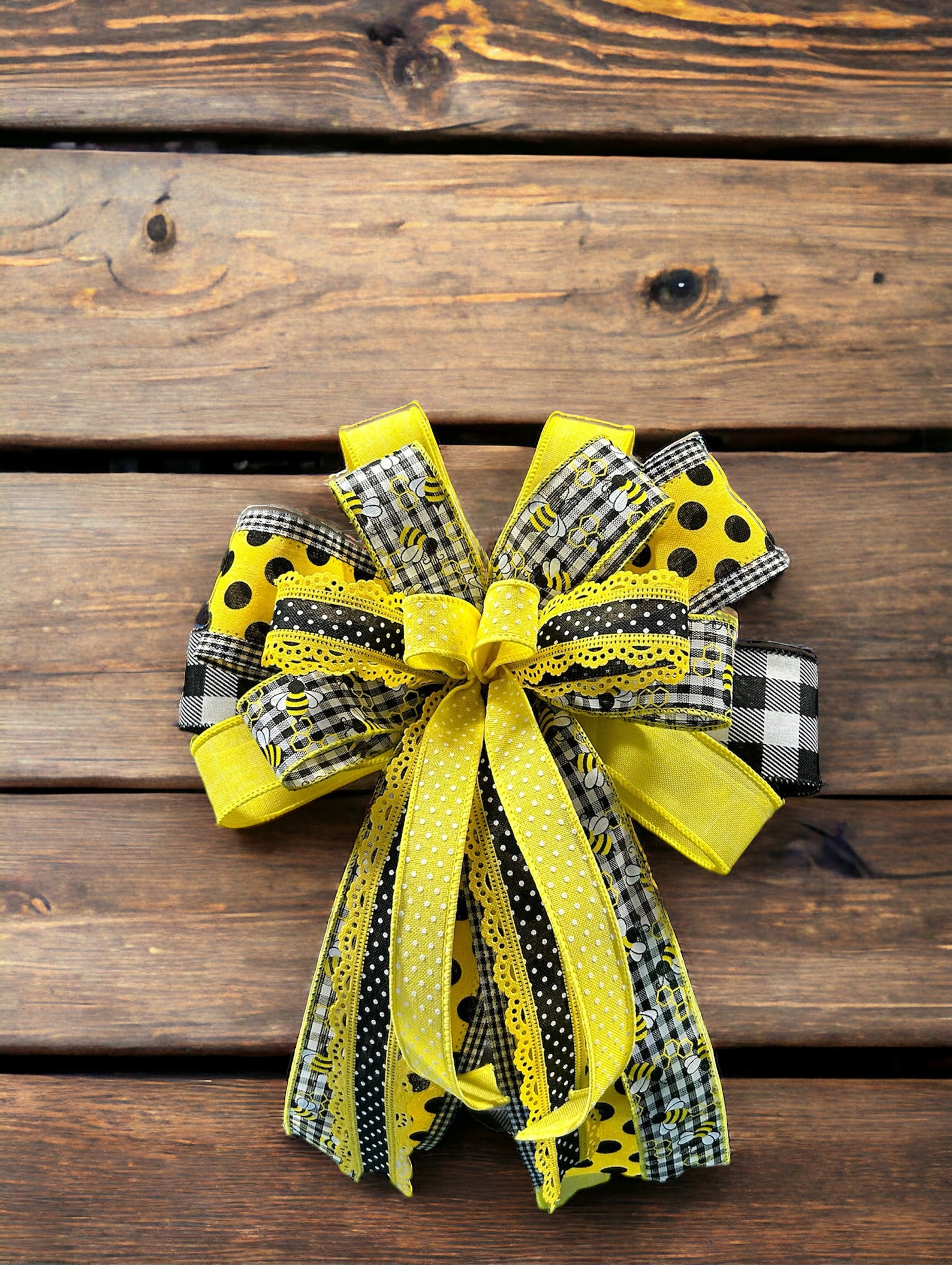 Bee Bow for Wreath, Bee Bow, Bow for Lantern, Summer Bow, Farmhouse Bow ...