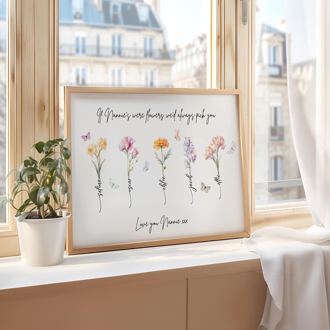Birth Flower Print for Nan, Nanny, Grandma Gift for Mothers Day ...