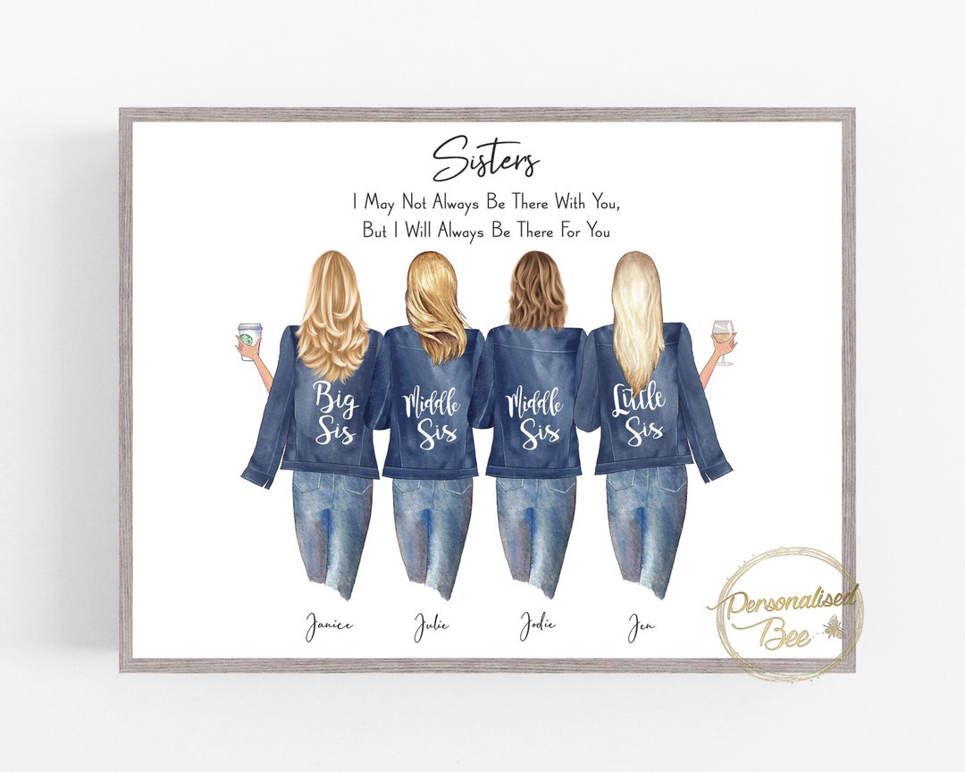 Personalised Gift for Sister, 4 Sisters, Big Sis,middle Sis, Little Sis ...