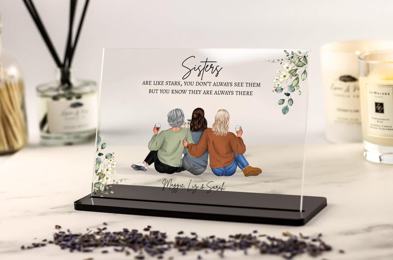 Personalised Sisters Acrylic Plaque – Custom Group Portrait With Floral ...