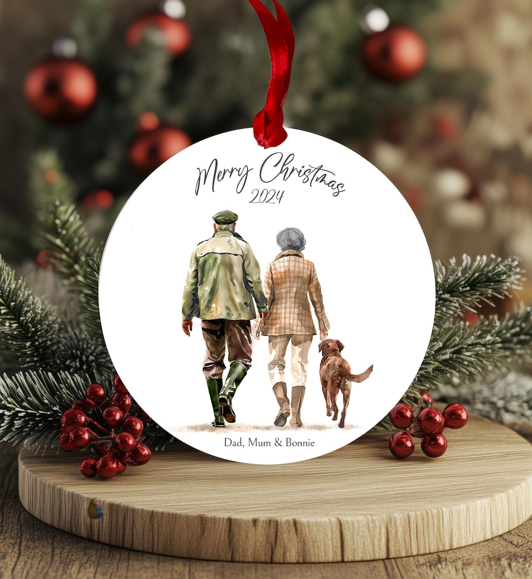 Personalised Couple and Dog Christmas Bauble, Gift for Parents Xmas ...