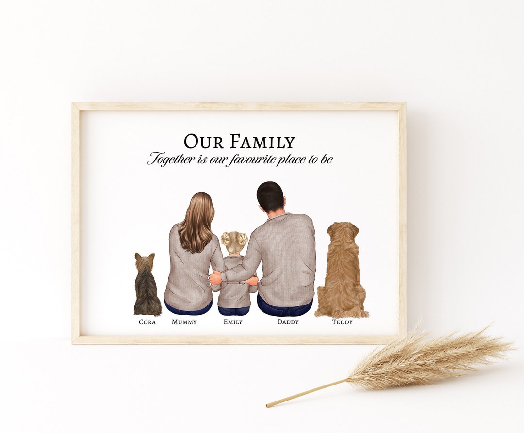 Custom Family Print With Children and Pets, Christmas Gift, Family ...