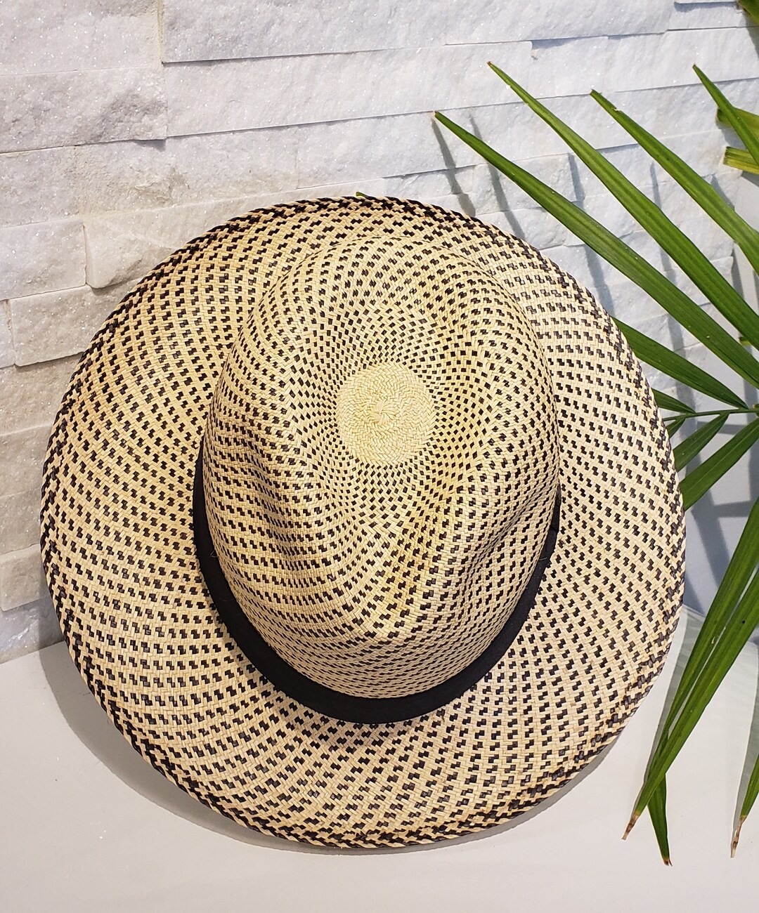 Unisex Classic Fedora Hat Black/natural Genuine Panama Hat Toquilla Straw Handwoven in Ecuador ...