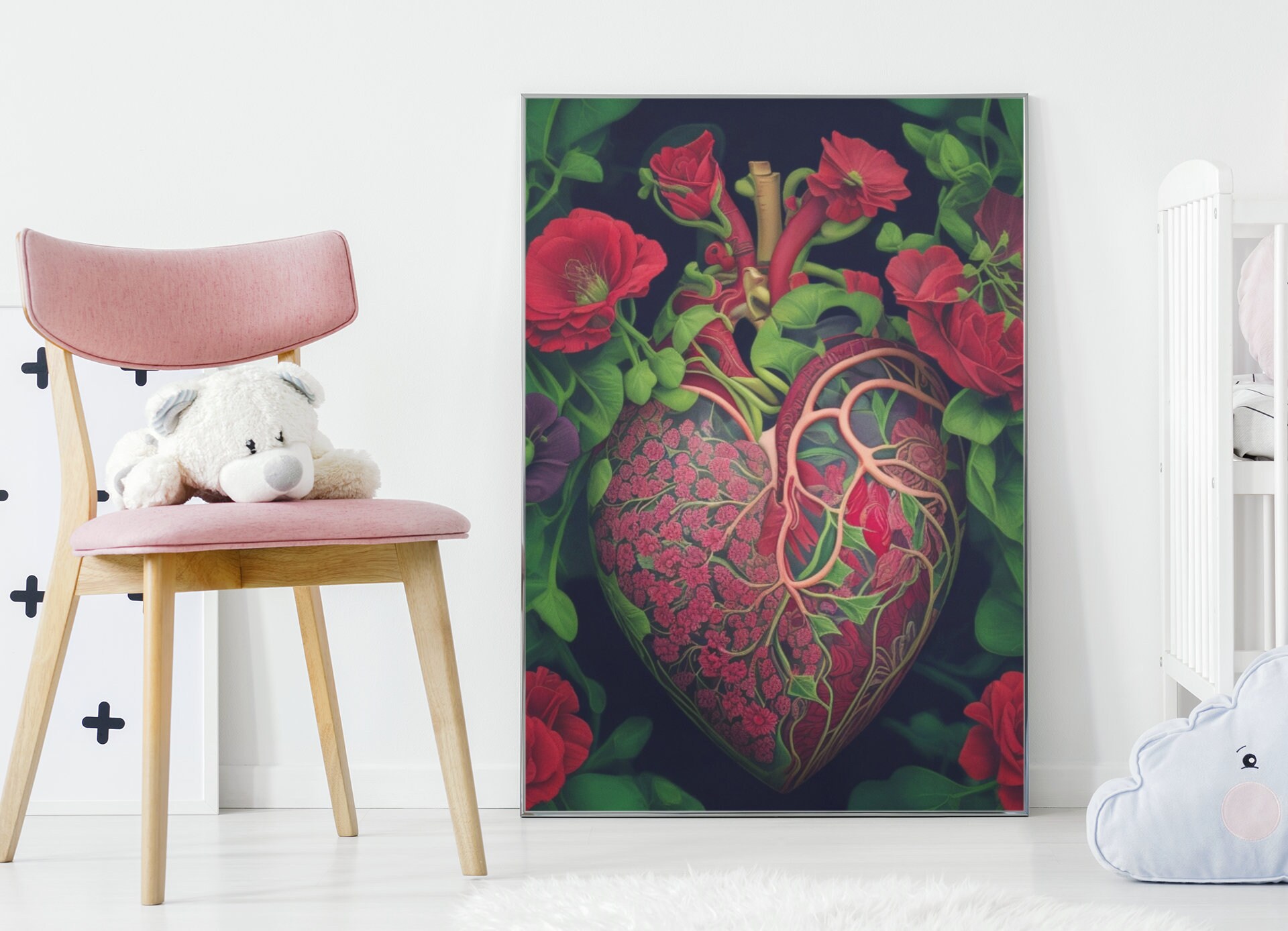 Anatomical Heart Tattoo-style Art Deep Red Heart With Lush Florals Alex ...