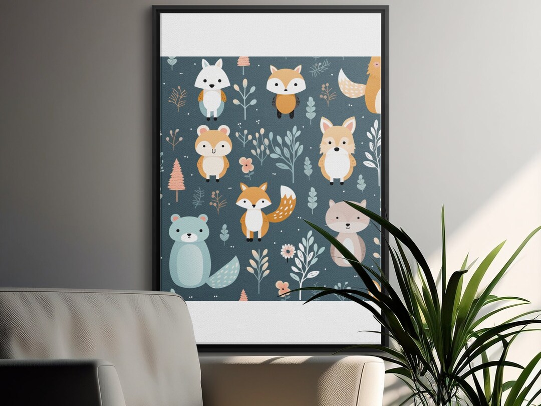 Small Cute Pastel Colored Forest Animals Wall Art Png Download - Etsy