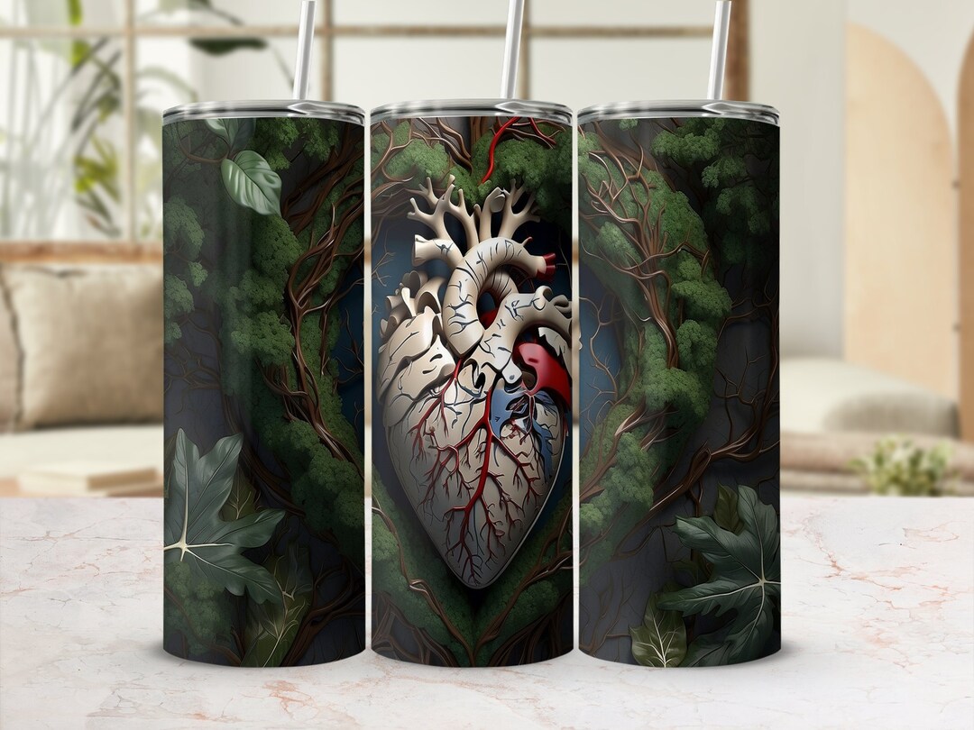 Anatomical Heart Tumbler, Leafy Veins Design, Unique Medical Art ...