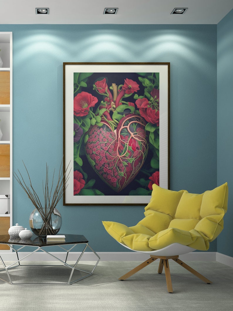 Anatomical Heart Tattoo-style Art Deep Red Heart With Lush Florals Alex ...