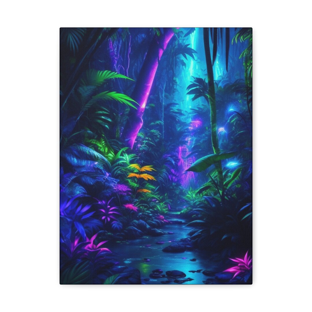 Luminous Rainforest Serenity Neon Canvas Art - Etsy