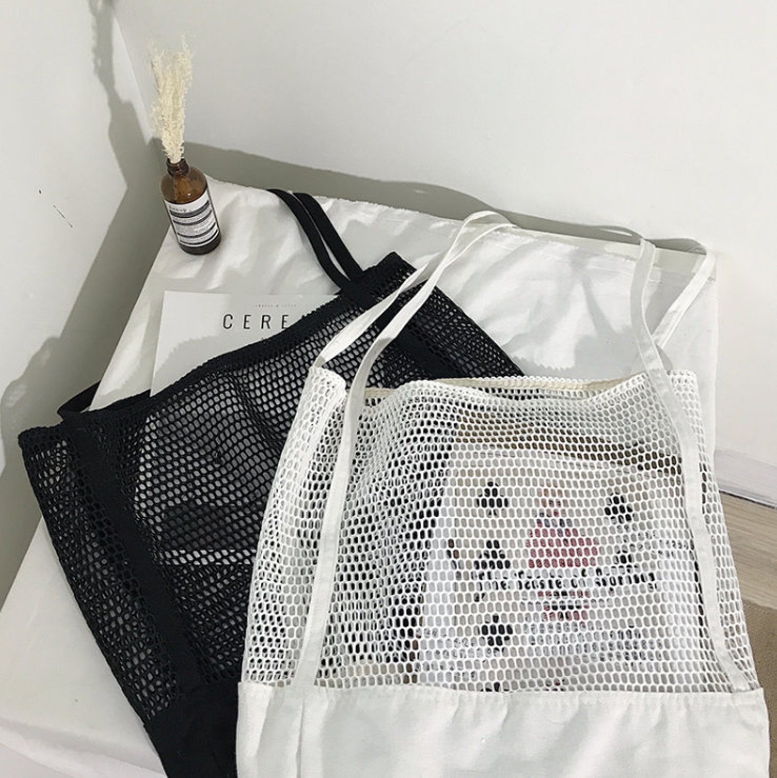 Totebag With Mesh Small Eco Tote Bag Eco Friendly Shopper - Etsy