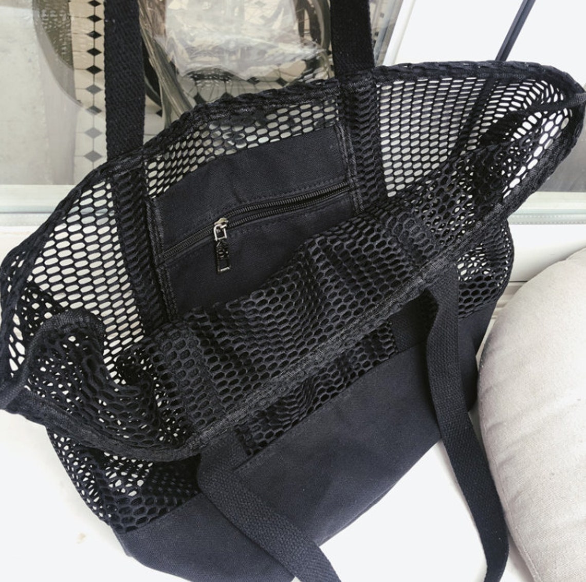 Totebag With Mesh big Eco Tote Bag Eco Friendly Shopper | Etsy