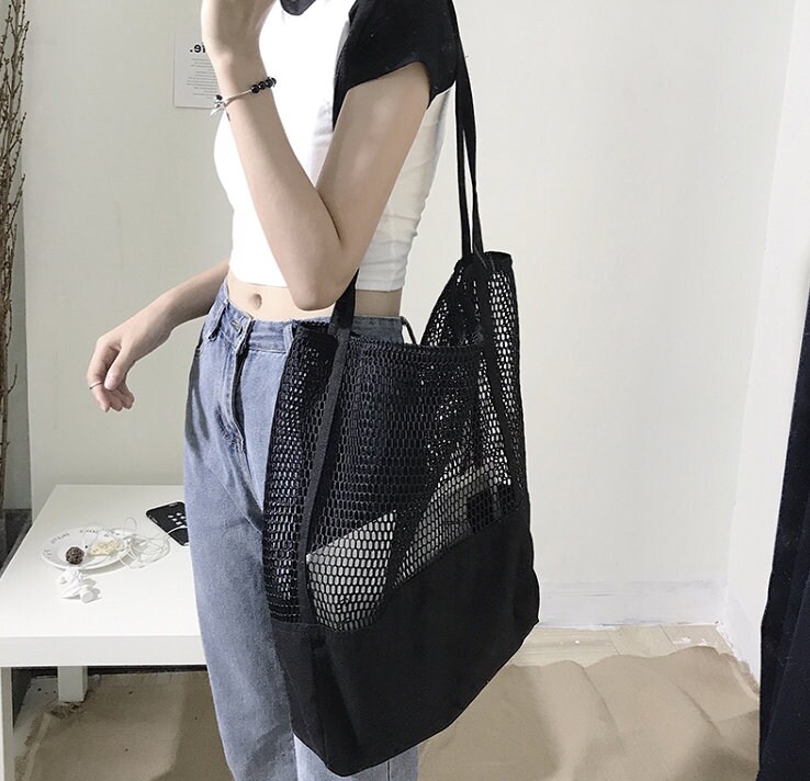 Totebag With Mesh Small Eco Tote Bag Eco Friendly Shopper - Etsy