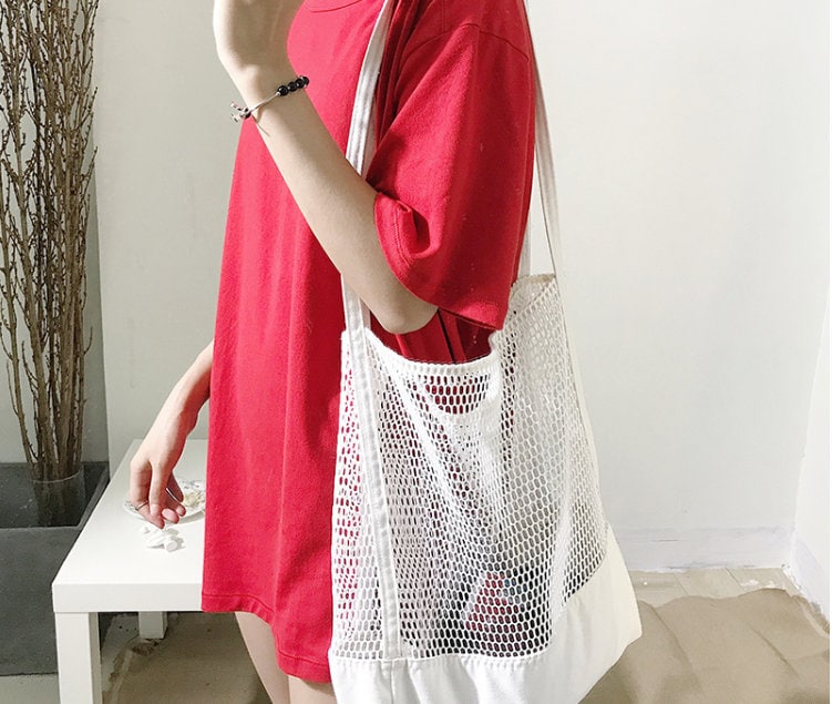 Totebag With Mesh Small Eco Tote Bag Eco Friendly Shopper - Etsy
