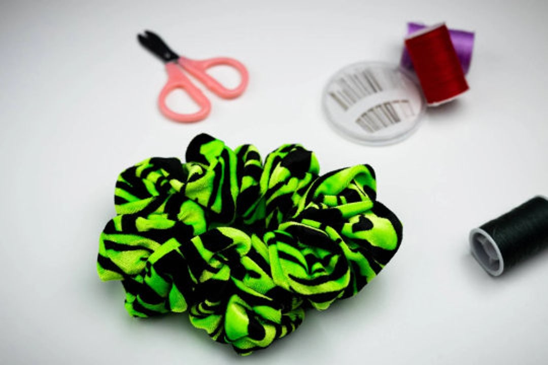 Velvet Hot Neon Green Zebra Large Scrunchie, Fun Funky Scrunchie, 80s ...